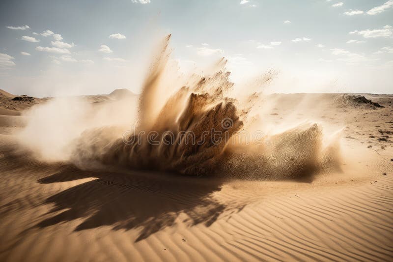 Sand Explosion in the Desert, with Sand Flying and Dust Swirling Around ...