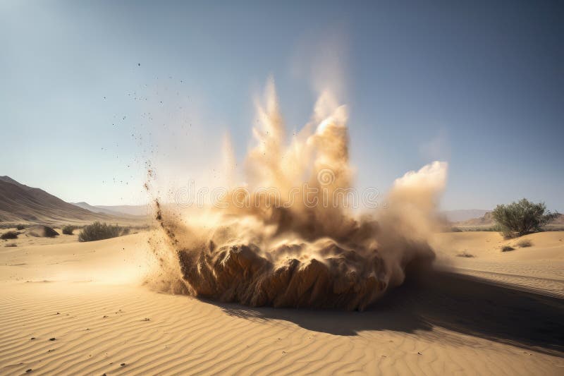 Sand Explosion in a Desert, with the Sand Flying Toward the Sky Stock ...