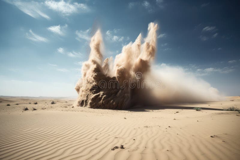 Sand Explosion in a Desert, with the Sand Flying Toward the Sky Stock ...