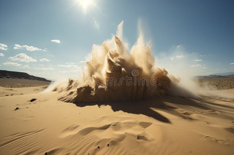 Sand Explosion in a Desert, with the Sand Flying Toward the Sky Stock ...