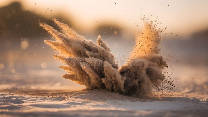 Sand Explosion in Desert Landscape Dramatic Dust Cloud Nature Golden ...