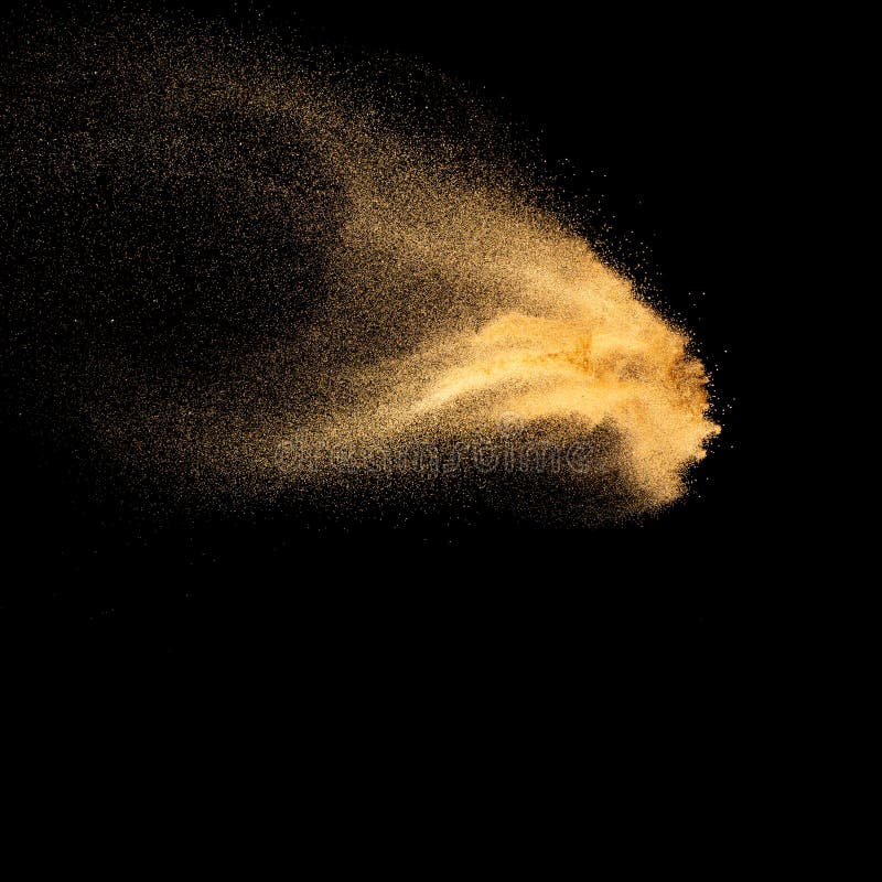 Sand Explosion Isolated on Black Background. Freeze Motion of Sandy ...