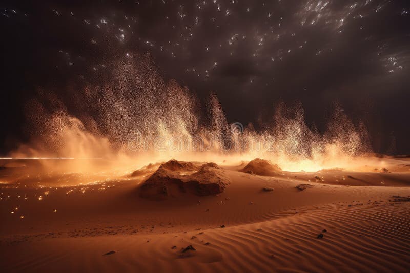 Sand Explosion during a Lightning Storm, with Bolts of Lightning ...