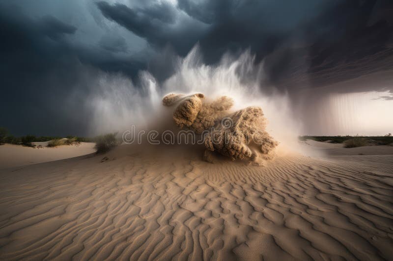Sand Explosion in the Midst of a Raging Storm, with Lightning Crackling ...