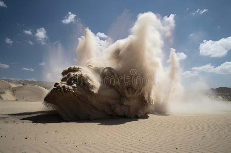 Sand Explosion in Motion, with Clouds of Sand and Dust Exploding ...