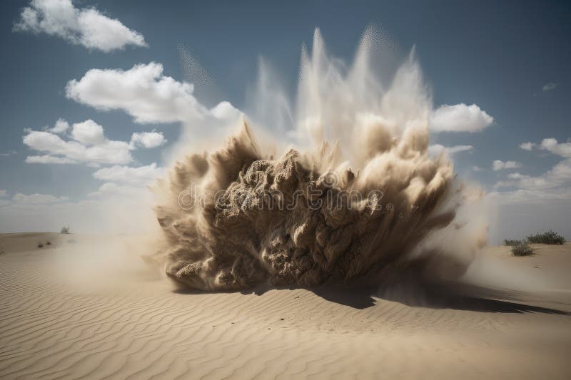 Sand Explosion in Motion, with Clouds of Sand and Dust Exploding ...