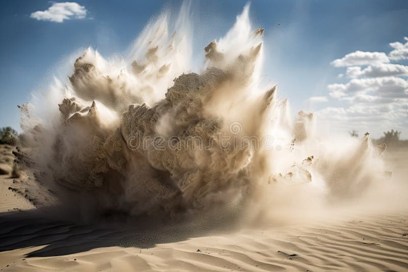 Sand Explosion in Motion, with Clouds of Sand and Dust Exploding ...