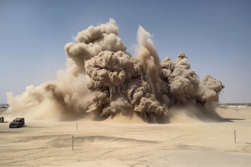 Sand Explosion, with Smoke and Fire Billowing from the Blast Site Stock ...
