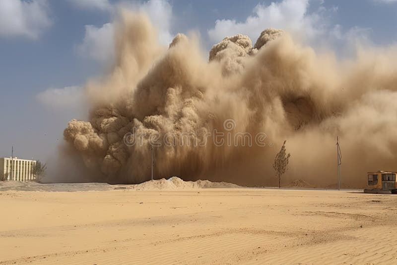 Sand Explosion, with Smoke and Fire Billowing from the Blast Site Stock ...
