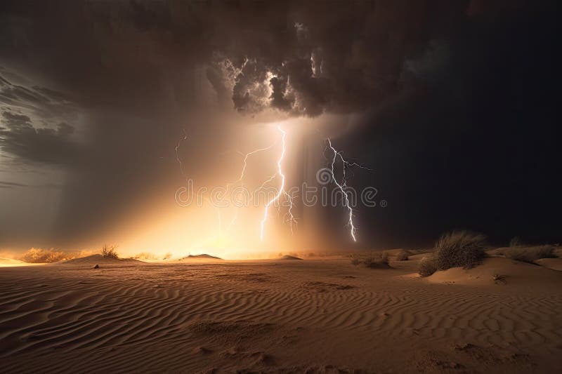 Sand Explosion in a Storm, with Lightning Bolts and Thunderbolts Stock ...