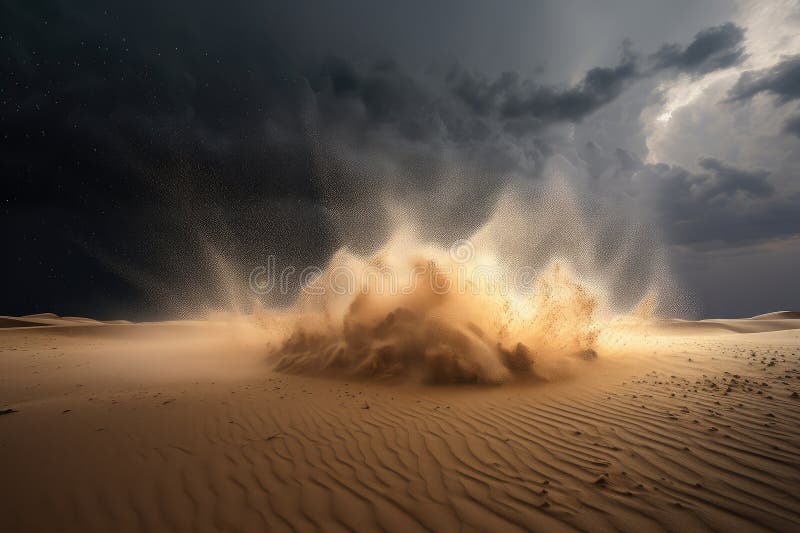 Sand Explosion in a Storm, with Lightning and Thunderbolts Stock ...