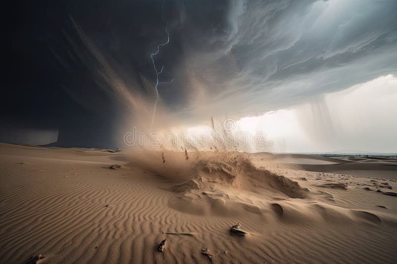 Sand Explosion in a Storm, with Lightning and Thunderbolts Stock ...