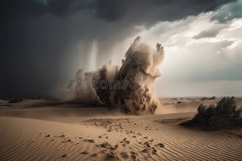 Sand Explosion in Violent Storm, with Lightning and Thunder Stock Photo ...