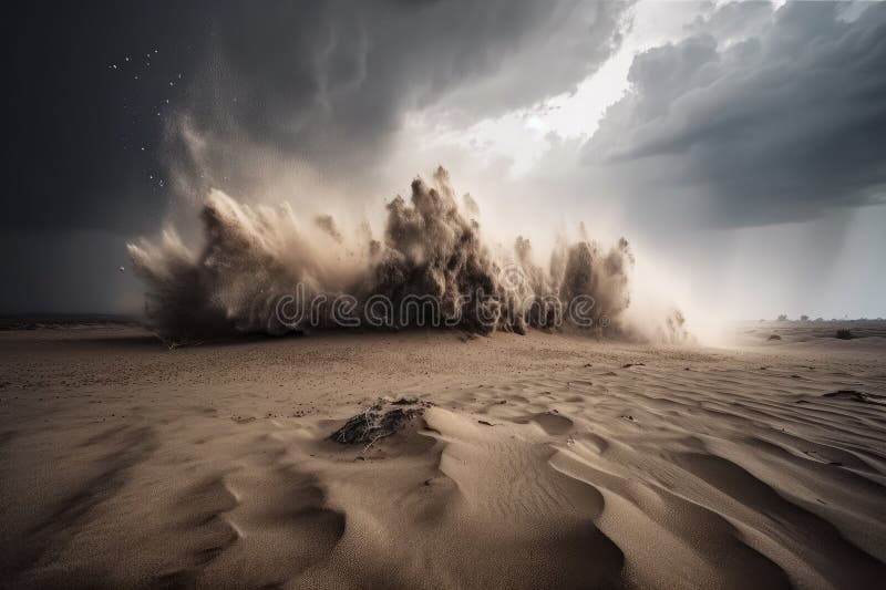 Sand Explosion in Violent Storm, with Lightning and Thunder Stock ...