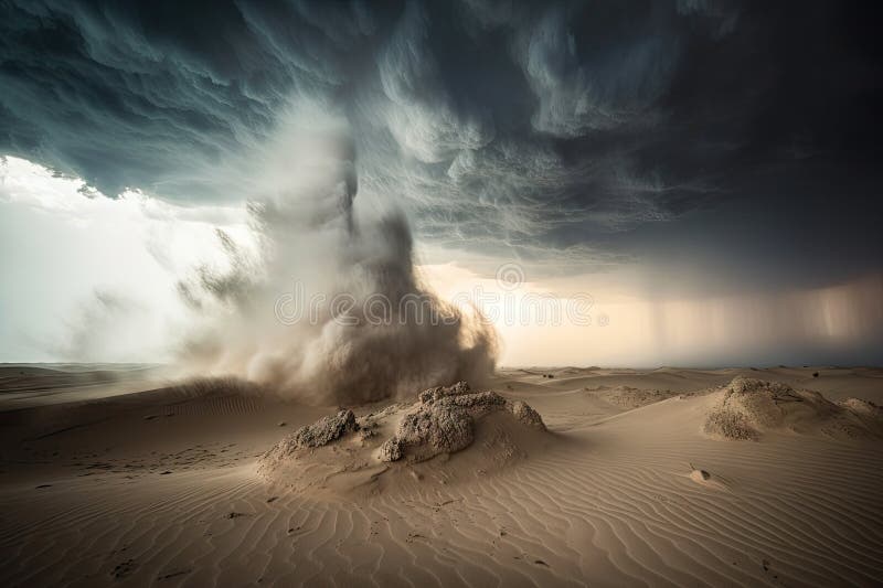Sand Explosion in Violent Storm, with Lightning and Thunder Stock ...