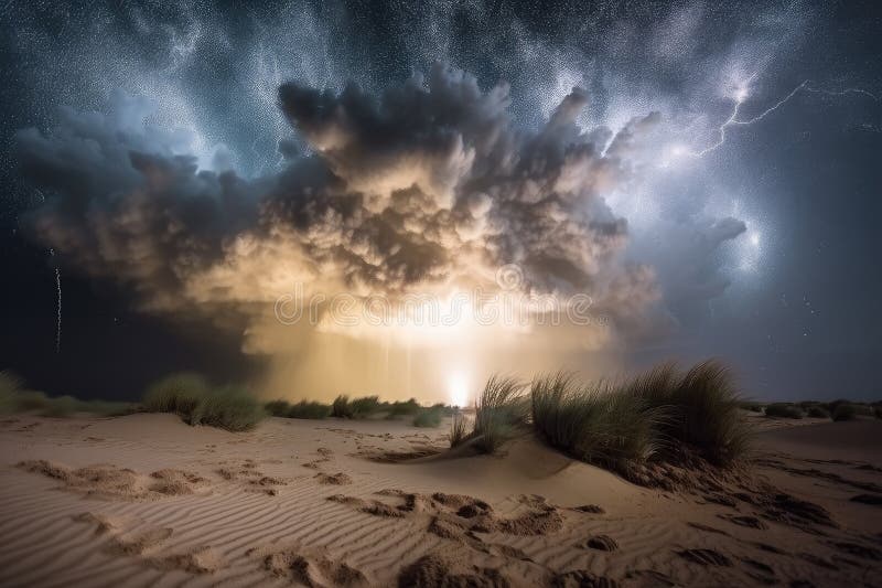 Sand Explosion in Violent Storm, with Lightning and Thunder Stock ...