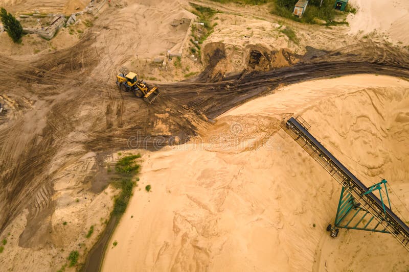 Sand Extraction at Quarry. Operation of Machinery in Open Pit Stock ...