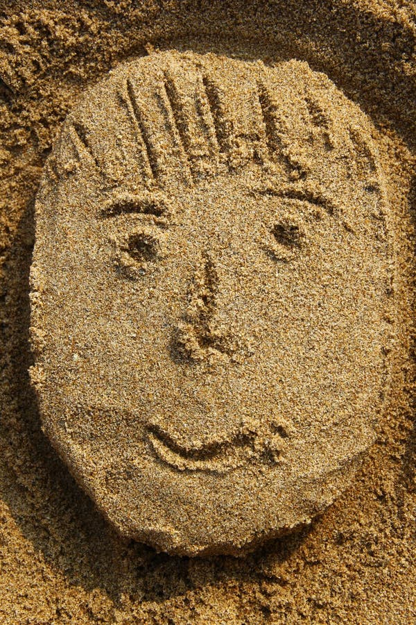 Draw face on sand stock photo. Image of nature, drawing - 31294122