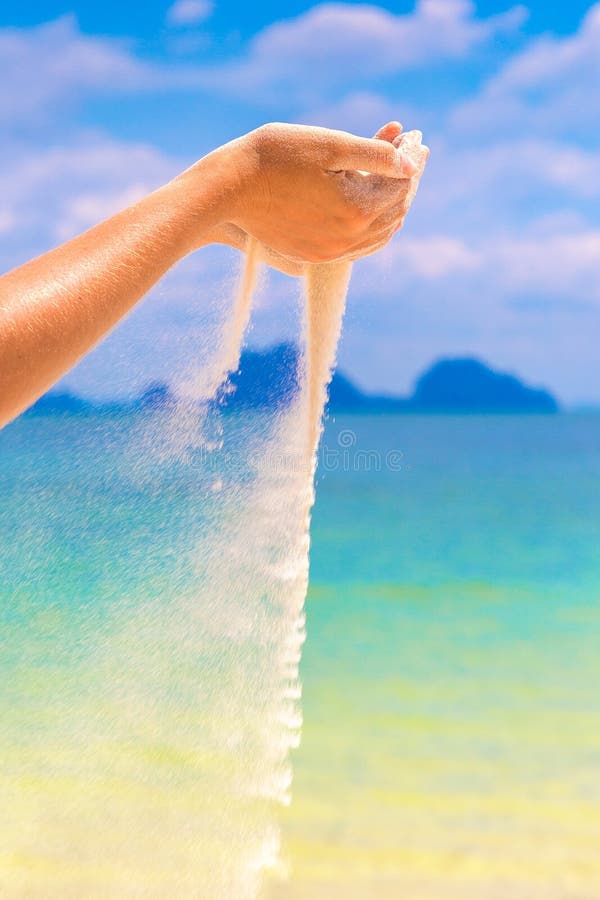 Sand Falling through Woman Hands Stock Image - Image of hold, finger ...