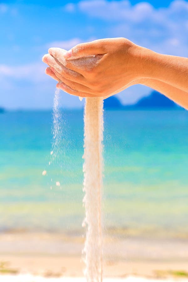 Sand Falling through Woman Hands Stock Image - Image of close, hand ...
