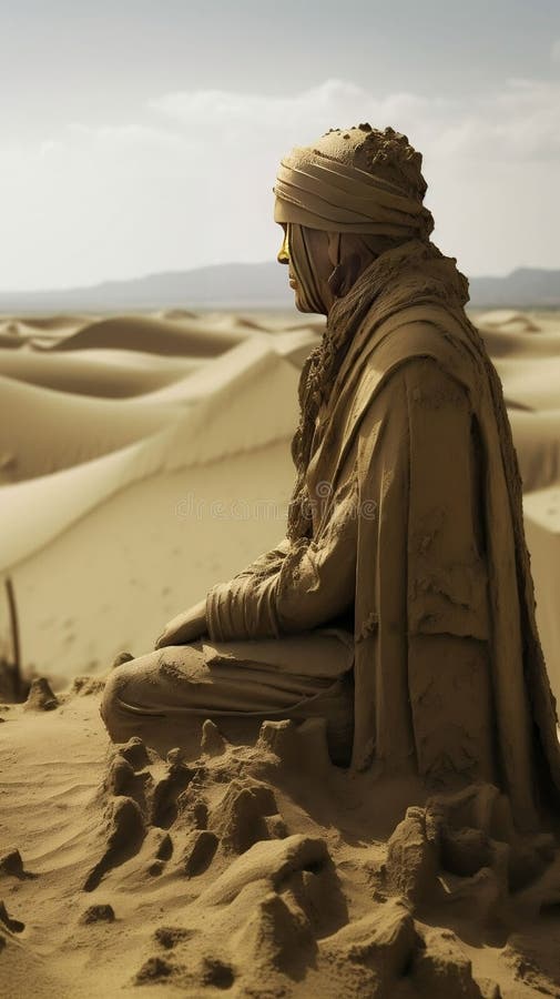 Sand Figure of a Man in a Desert Landscape. AI-generated Stock ...