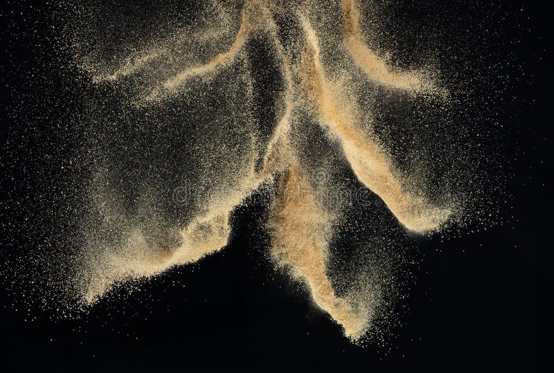 Sand Flying Explosion, Golden Sand Wave Explode. Abstract Sands Cloud ...