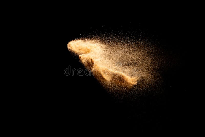Sand Flying Explosion Isolated Black Background Throwing Freeze Stop ...