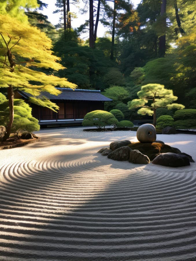 A Sand Garden with a Rock and a Ball in the Middle Stock Illustration ...