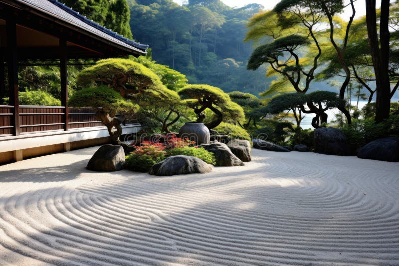 A Sand Garden with Trees and a Building Stock Illustration ...