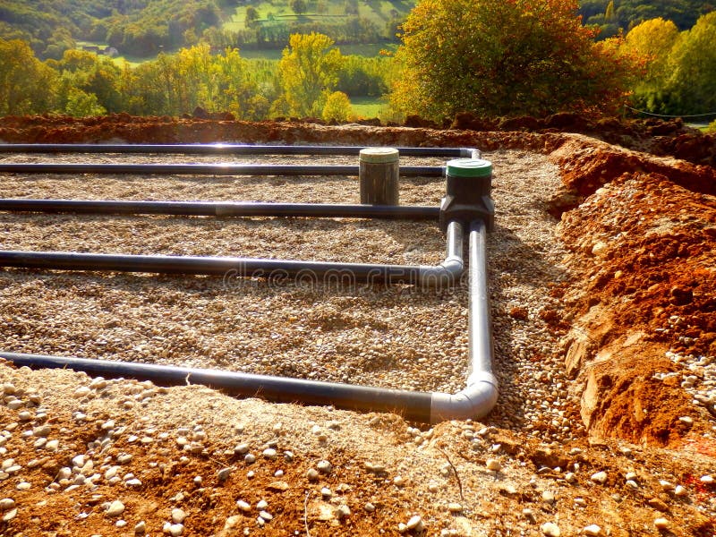 Sand And Gravel Filter Bed For Septic Tank Stock Image - Image of drain ...
