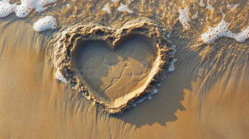 Sand Heart Formed by Ocean Waves on Beach Stock Illustration ...