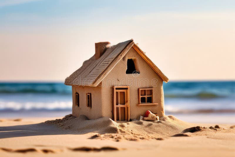 Sand House Sculpture on the Summer Beach Stock Image - Image of ...