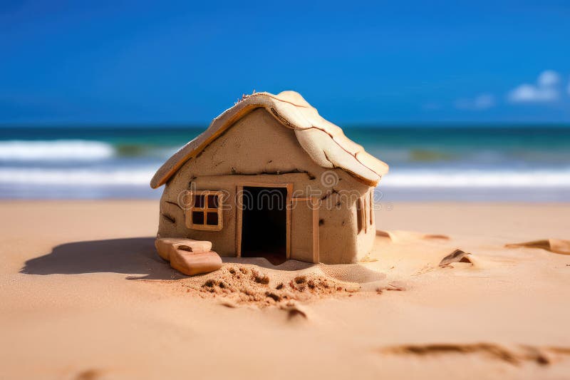 Sand House Sculpture on the Summer Beach Stock Image - Image of closeup ...