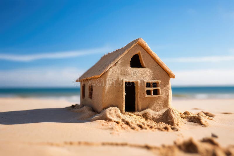 Sand House Sculpture on the Summer Beach Stock Photo - Image of ...