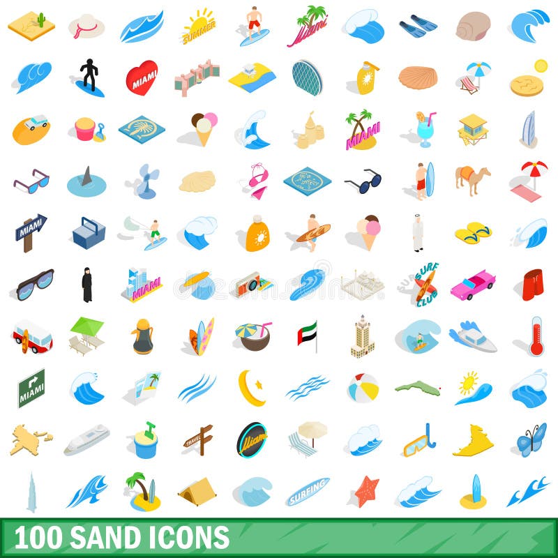 100 Sand Icons Set, Isometric 3d Style Stock Vector - Illustration of ...