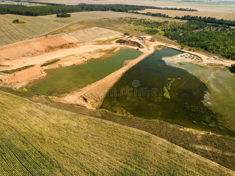 Sand Landscape and Process of Mining and Generating Product Stock Image ...