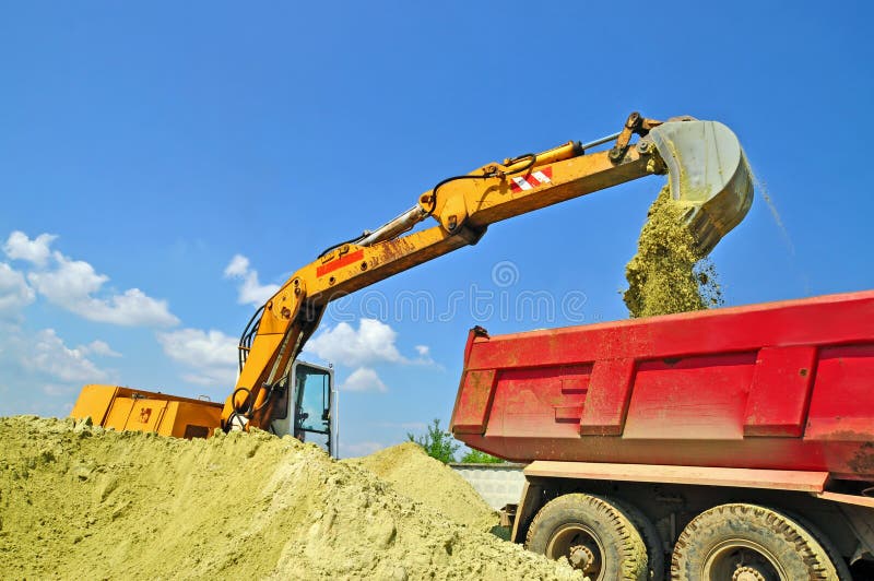 Sand Loading in a Dump-body Truck Stock Photo - Image of dumper ...