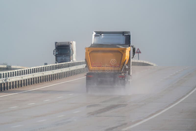 Sand Lorry Driving on Motorway in the Rain. Motorway in the Rain Stock ...