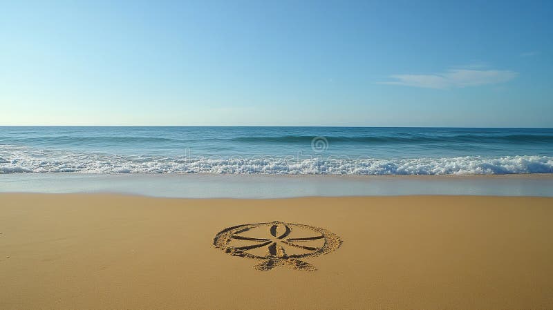 Sand Mandala on Beach, Ocean Waves Stock Image - Image of symbol ...