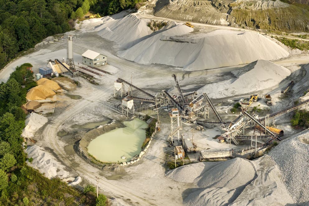 Sand Open-pit Mining Quarry with Processing Plant for Crushed Stone. Extracting of Natural ...