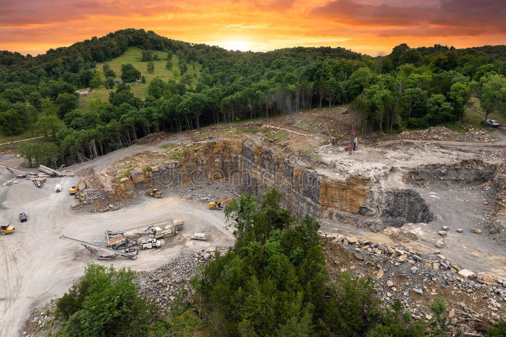 Sand Open-pit Mining Quarry with Processing Plant for Crushed Stone. Extracting of Natural ...