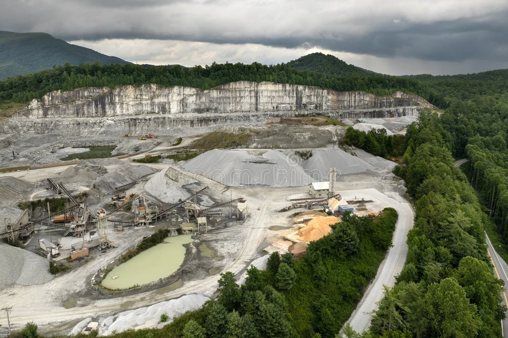Sand Open-pit Mining Quarry with Processing Plant for Crushed Stone. Extracting of Natural ...