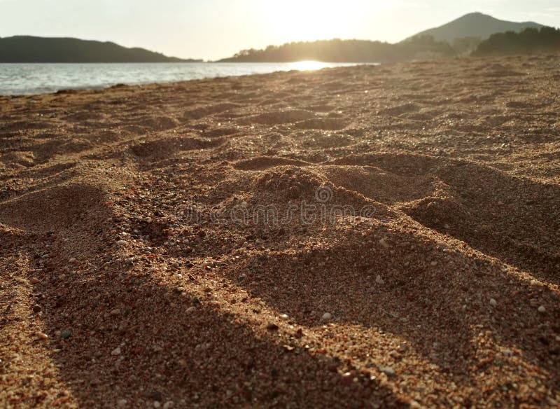 Sand and Pebble Beach on Sunset Stock Photo - Image of stone, sunset ...