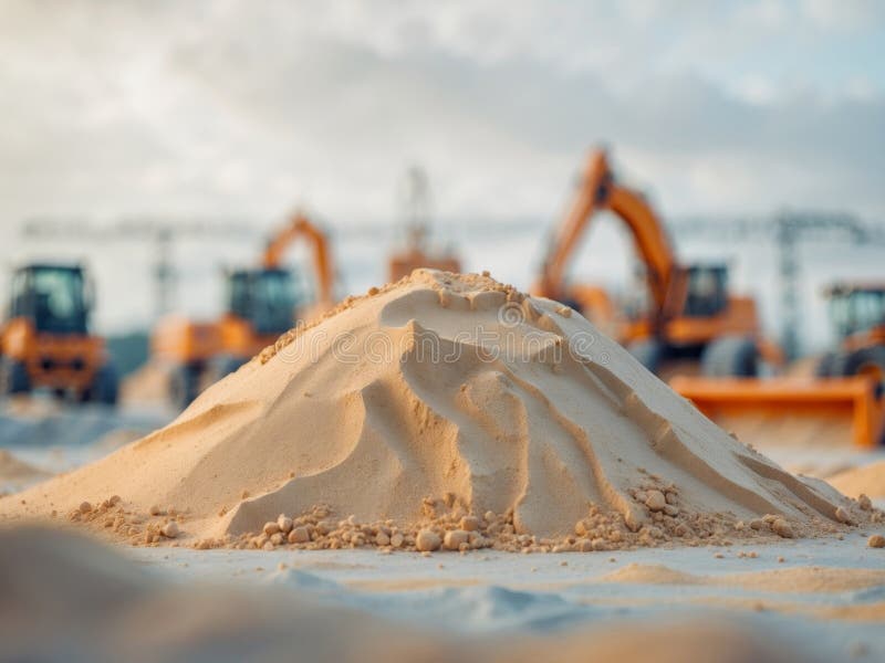 Sand Pile at Construction Site with Machinery in Motion Stock Image ...