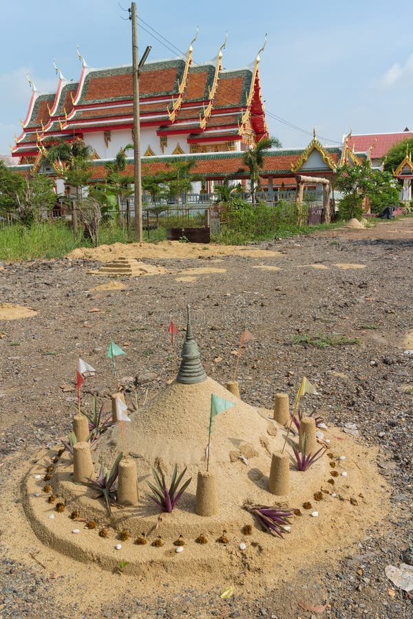 The Sand Pile Construction with Temple Background Stock Photo - Image ...