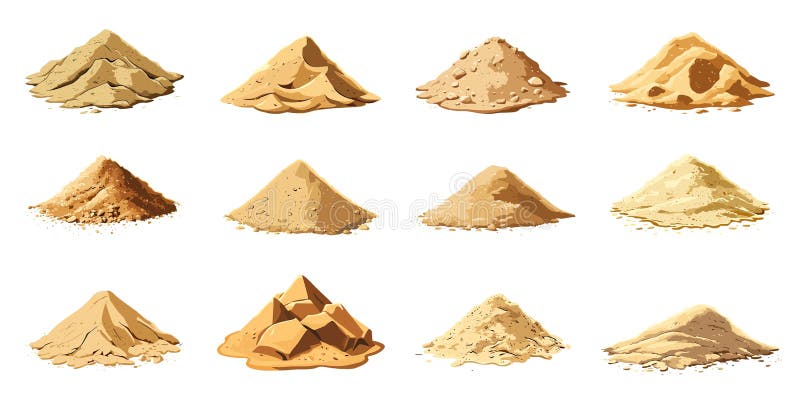 Sand Pile Set. Abstract Stack Shapes with Rough Grain Texture ...