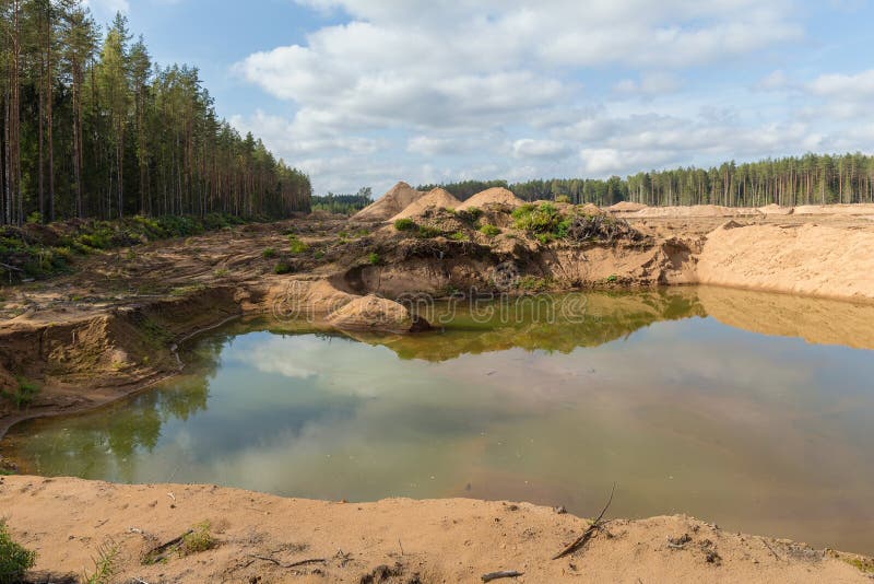 Sand pit in the forest stock image. Image of nature - 126593615