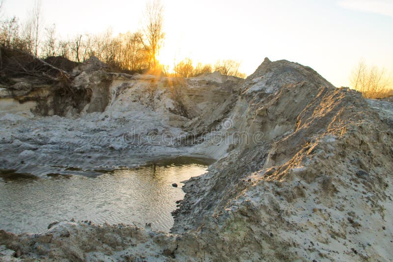 Sand Pit with Water in Quarry Stock Image - Image of color, mountain ...