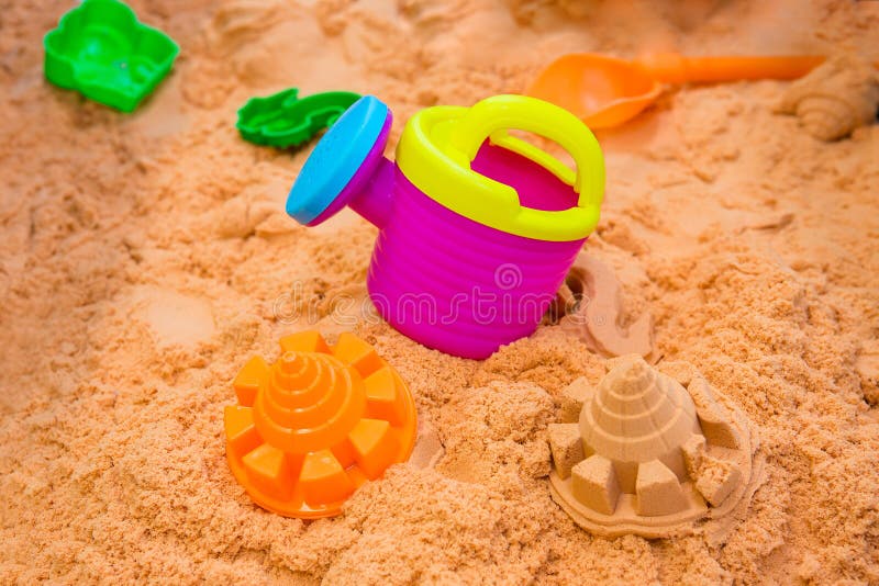 Sand and play equipment stock image. Image of rake, creativity - 187710193