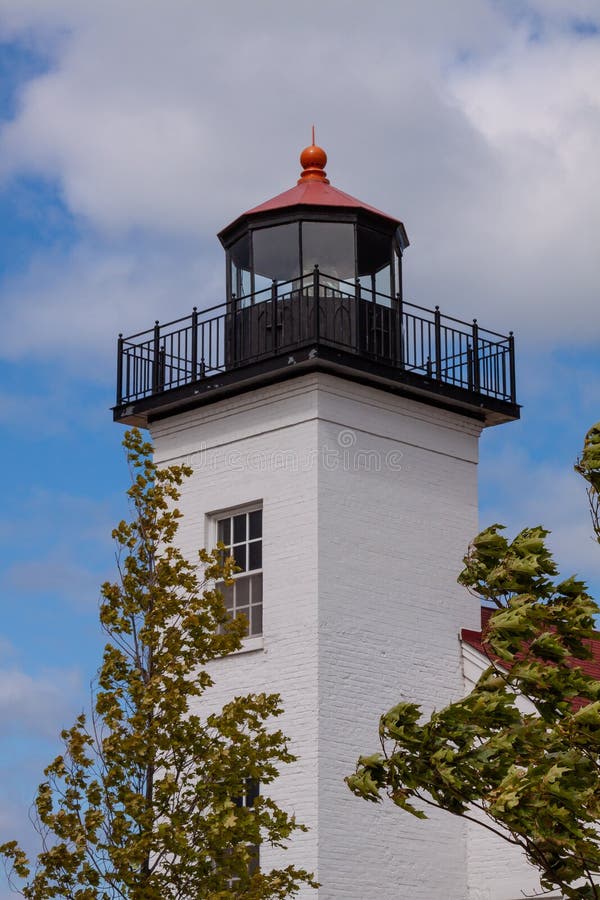 Sand Point Lighthouse Along Lake Michigan Stock Image - Image of point ...
